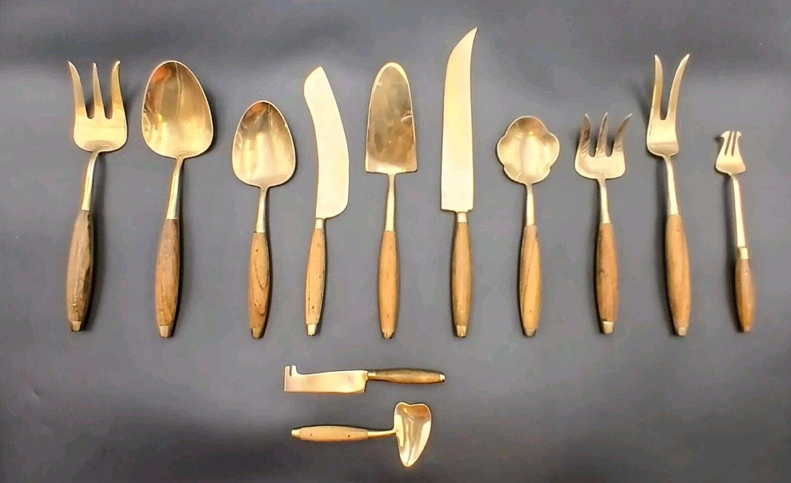 Antique Rosewood Bronze and Wood Flatware Set of 12 Serving Pcs ...