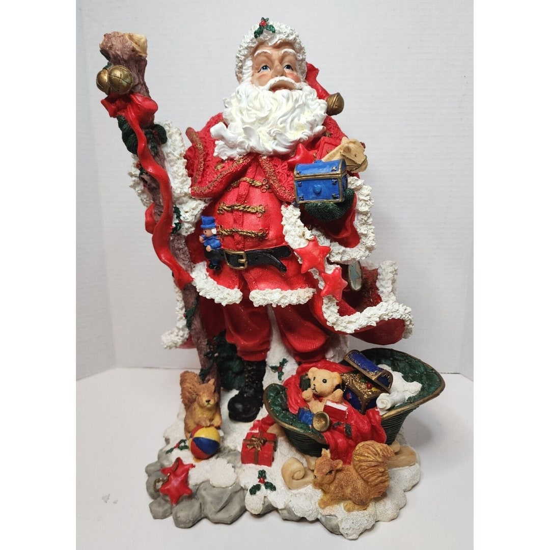 Santa Clause With Christmas Toys Teddy Bear Walking Stick 15 1/2 Inches ...