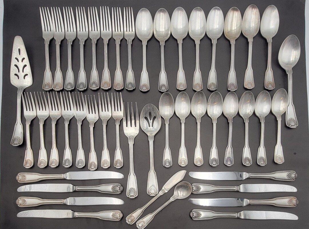 1847 Rogers FIDDLE SHELL & THREAD Silverware Flatware Antique 46 Pcs ...