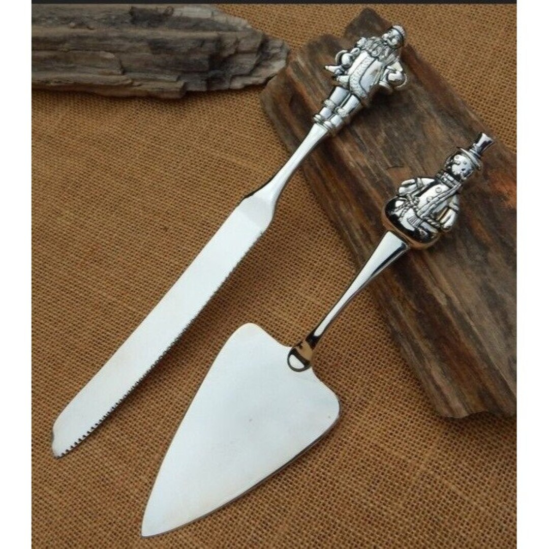 Wallace 2 Pc Pie Cake Server Set Silversmith Christmas Santa Snowman ...