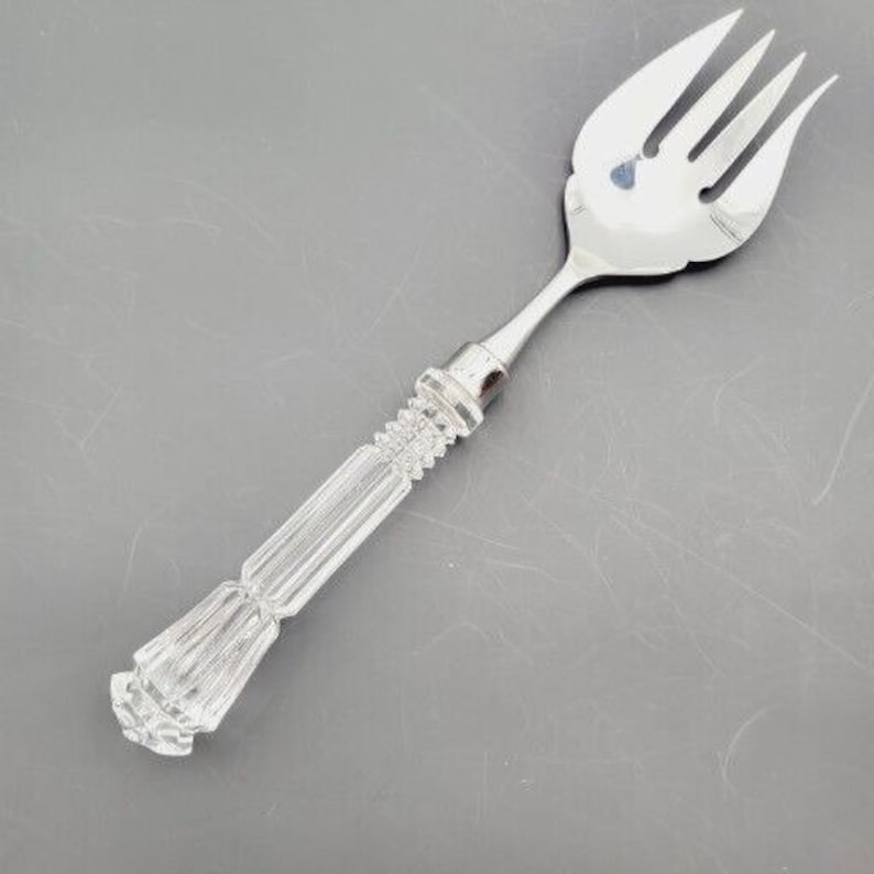 Reed and Barton Stainless Steel Crystal Glass Handle Salad Serving Fork ...
