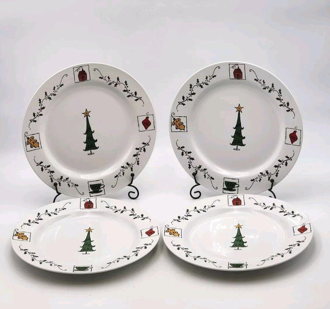Starbucks Christmas Dinner Plates 4 Piece Set 10.75" Rare 2000 Tree ...