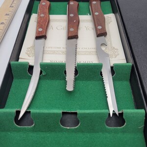 Vintage Maxam Steel Knife Set 3 Pieces W/ Original Box Carving Kitchen ...