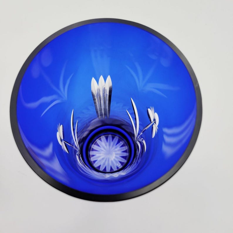 Vtg USSR Russian Badash Vase Cobalt Blue Cut to Clear Crystal Glass 10 ...