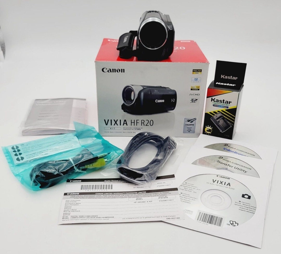 Canon HF R20 LCD HD 20X Camcorder Camera Silver W/ Cords Charger ...