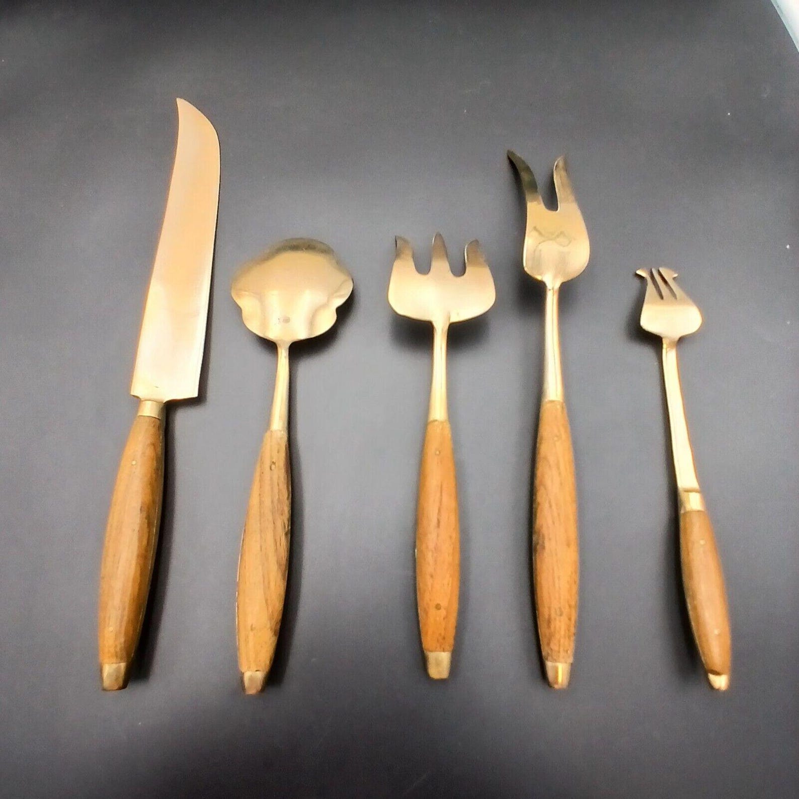 Antique Rosewood Bronze and Wood Flatware Set of 12 Serving Pcs ...