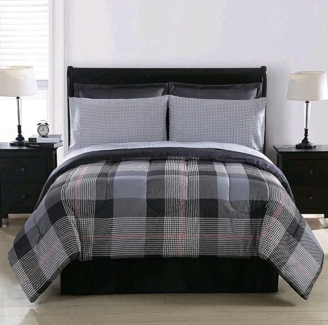 Vintage Sears Colormate Queen Bedding Set: 8-piece Red Gray Plaid - Etsy