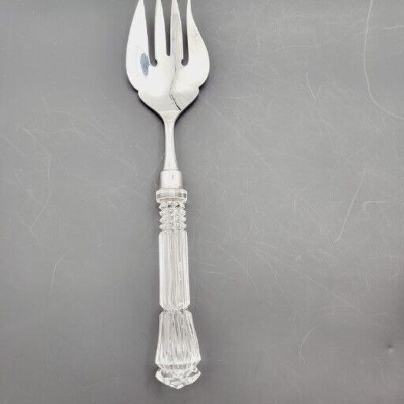 Reed and Barton Stainless Steel Crystal Glass Handle Salad Serving Fork ...