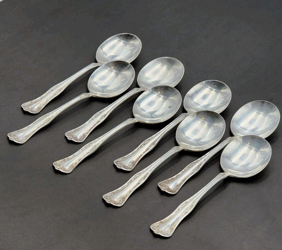 Soup Spoons Queen Elizabeth 1908 Set of 8 Silverplate National Silver ...