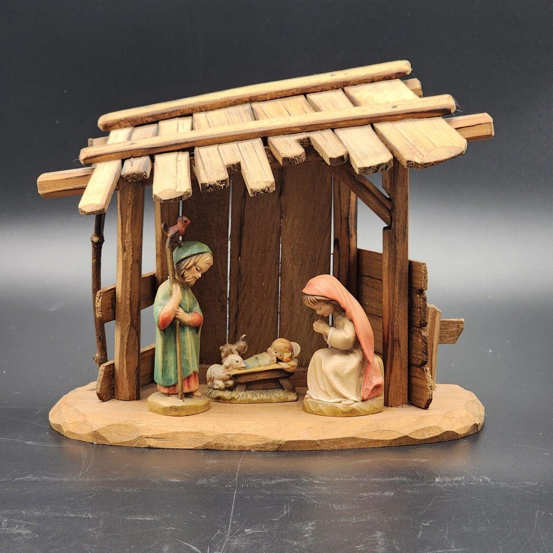 ANRI Italy Nativity Set 3 Hand Carved Wood 4 Piece Including Stable ...