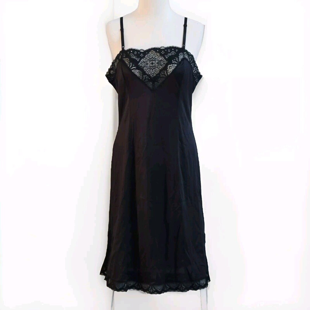 Vtg Vassarette 38 F Full Slip Lace Trim Sissy Lingerie Black - Etsy