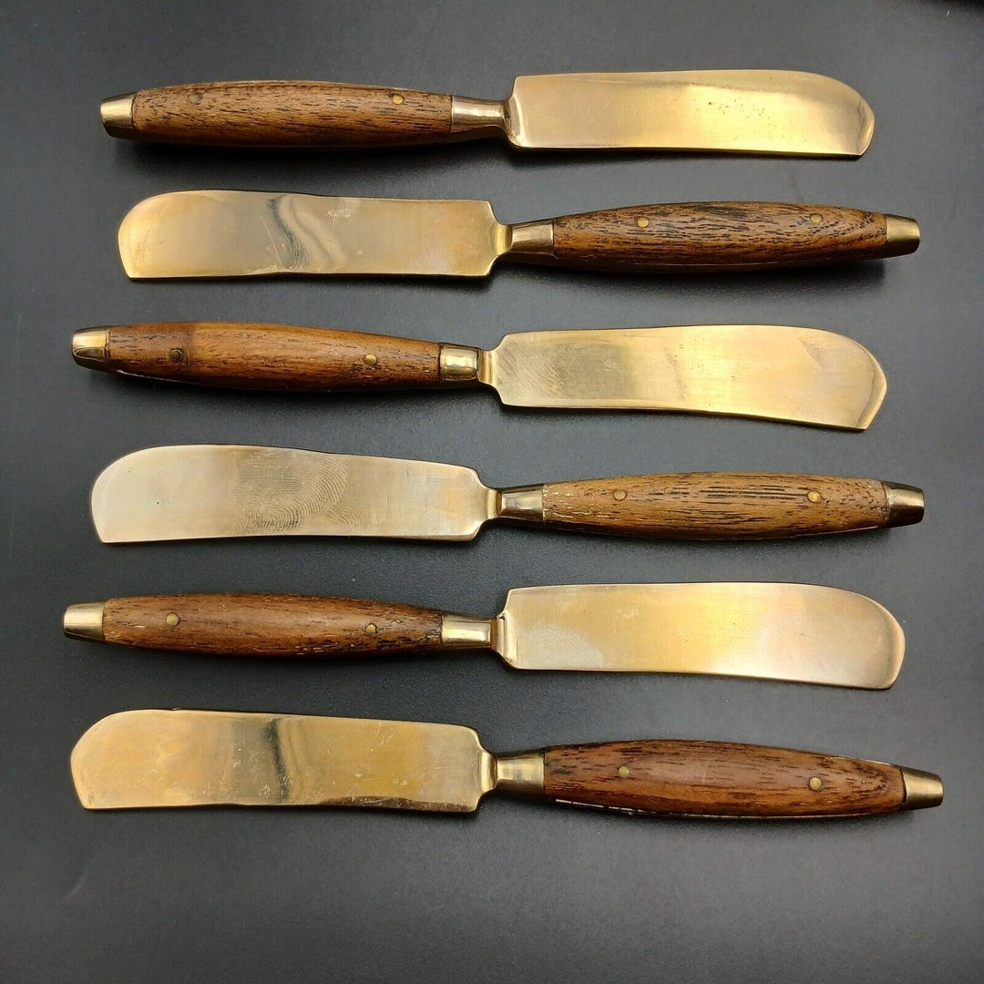 Antique Rosewood Bronze & Wood Set of 6 Butter Knife Spreaders Thailand ...