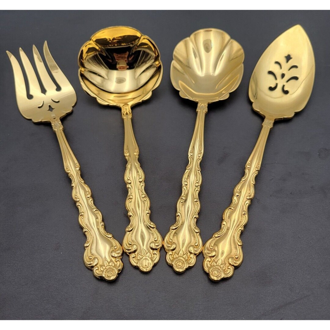 Oneida Community GOLD BEETHOVEN Golden Electroplate 4 Pcs Serving ...