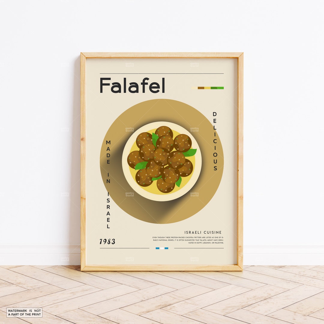 Falafel Poster, Food Print, Israel Food, Retro Poster, Housewarming ...