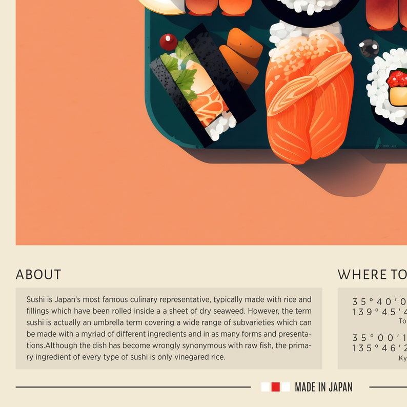 Sushi Poster, Food Print, Japanese Food, Retro Poster, Housewarming ...