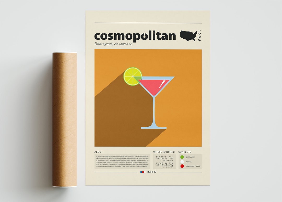 Cosmopolitan Poster, Cocktail Print, American Poster, Retro Poster ...