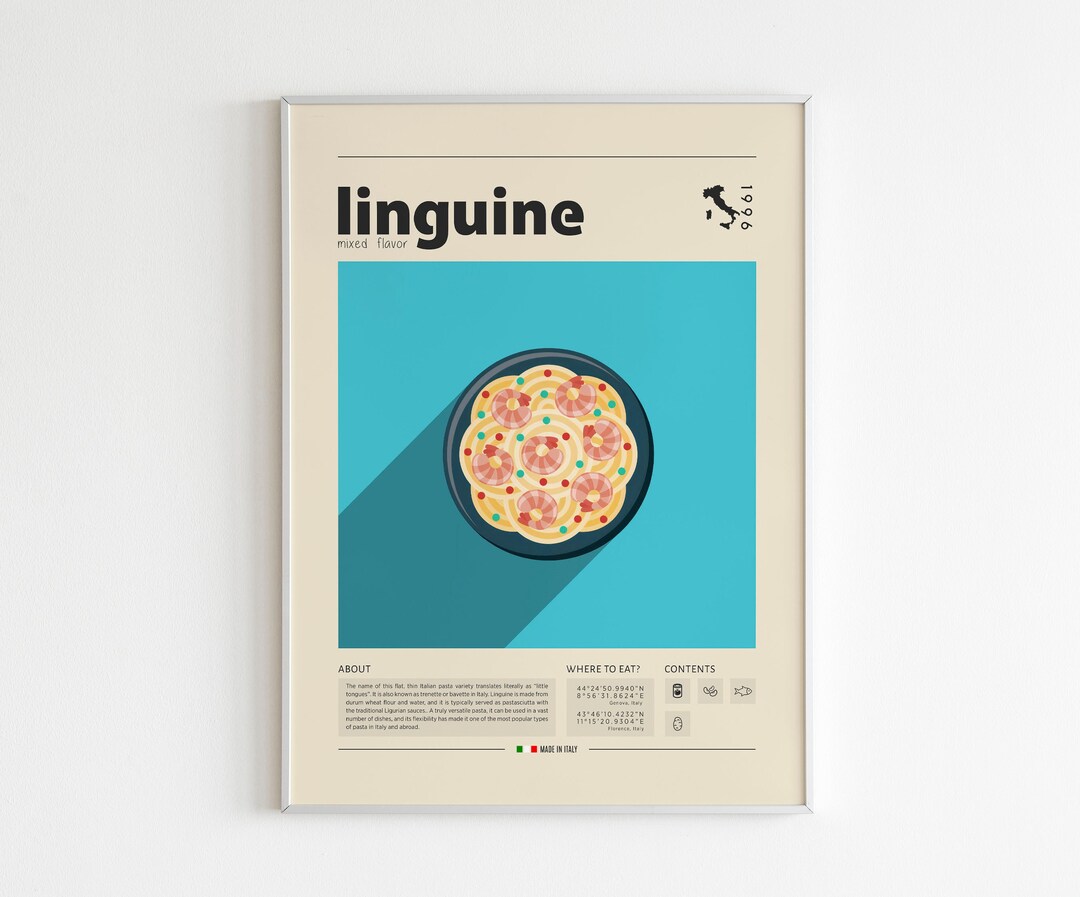 Linguine Poster,, Italian Food,retro Poster, Housewarming Gift, Kitchen ...