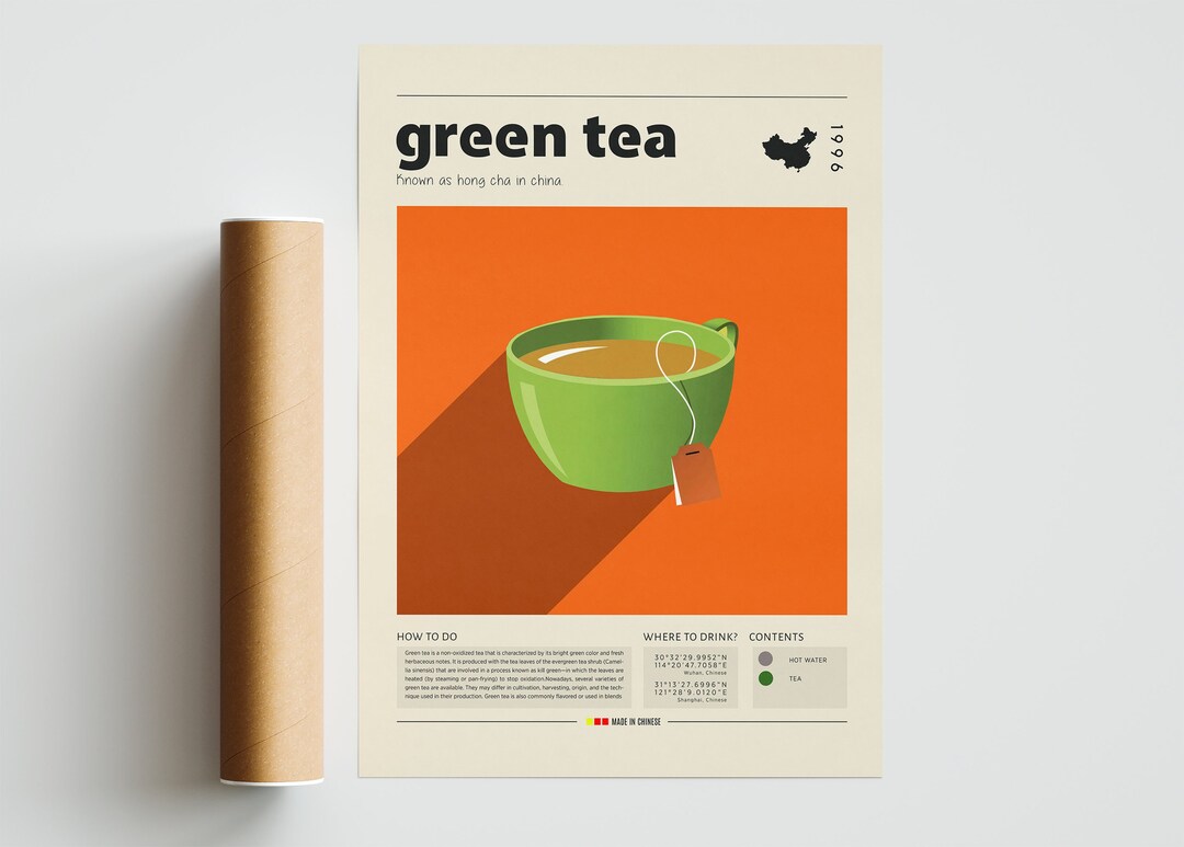 Green Tea Poster, Tea Print, China Tea, Retro Poster, Housewarming Gift ...