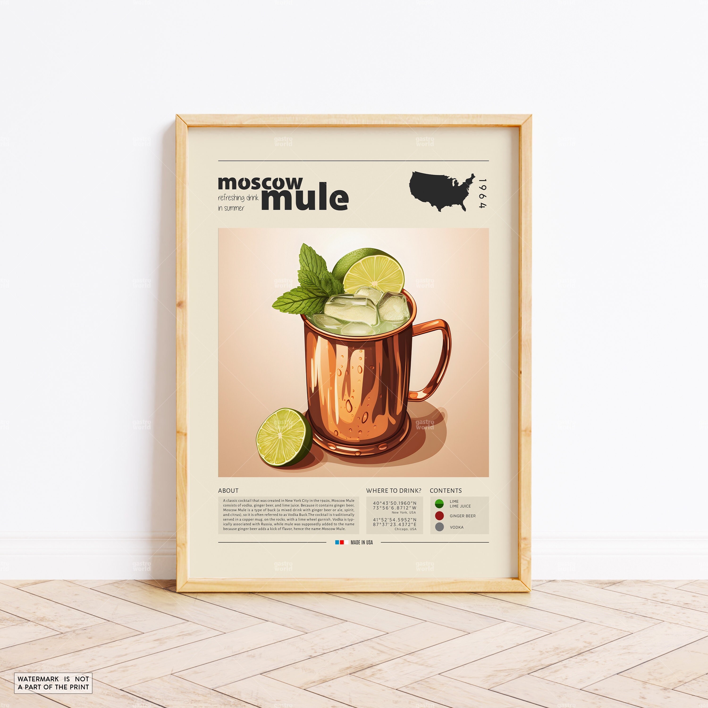 Moscow Mule Poster Cocktail Print American Poster Retro - Etsy