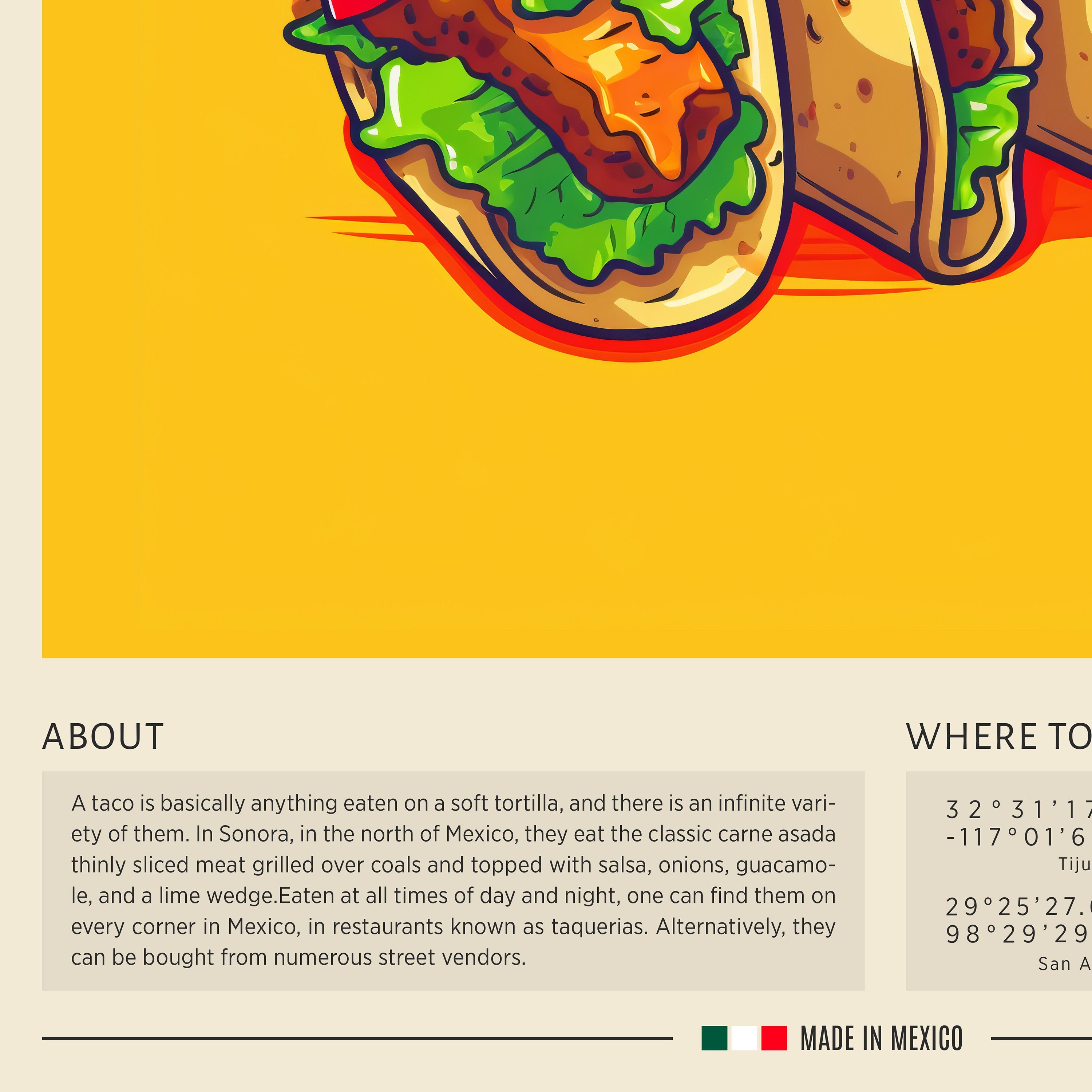 Tacos Poster, Food Print, Mexico Food, Retro Poster, Housewarming Gift ...