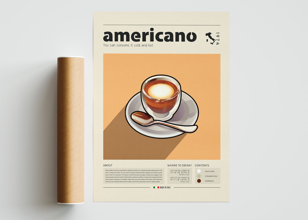 Americano Poster, Coffee Print, Italian Coffee, Retro Poster ...