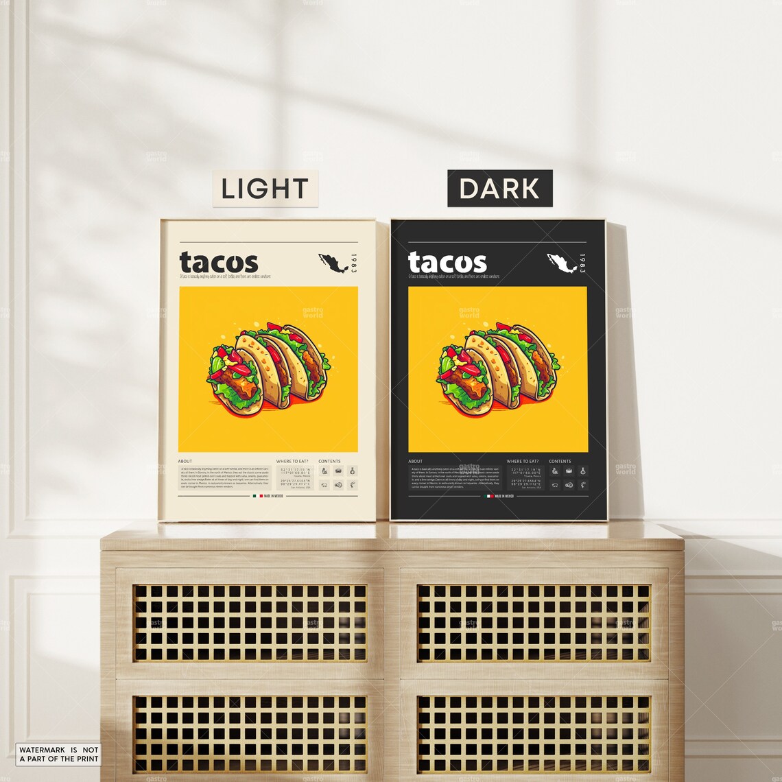 Tacos Poster, Food Print, Mexico Food, Retro Poster, Housewarming Gift ...