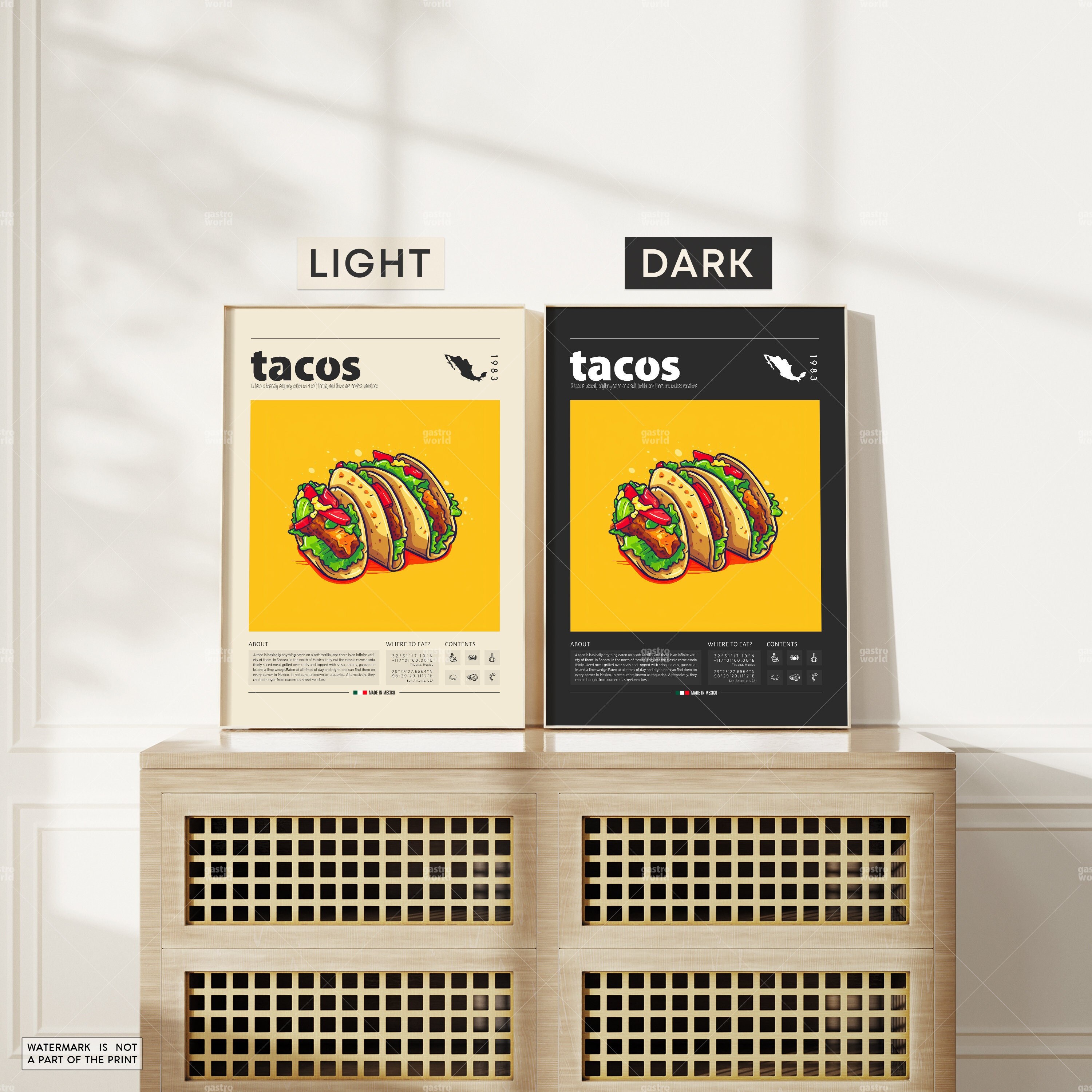 Tacos Poster, Food Print, Mexico Food, Retro Poster, Housewarming Gift ...