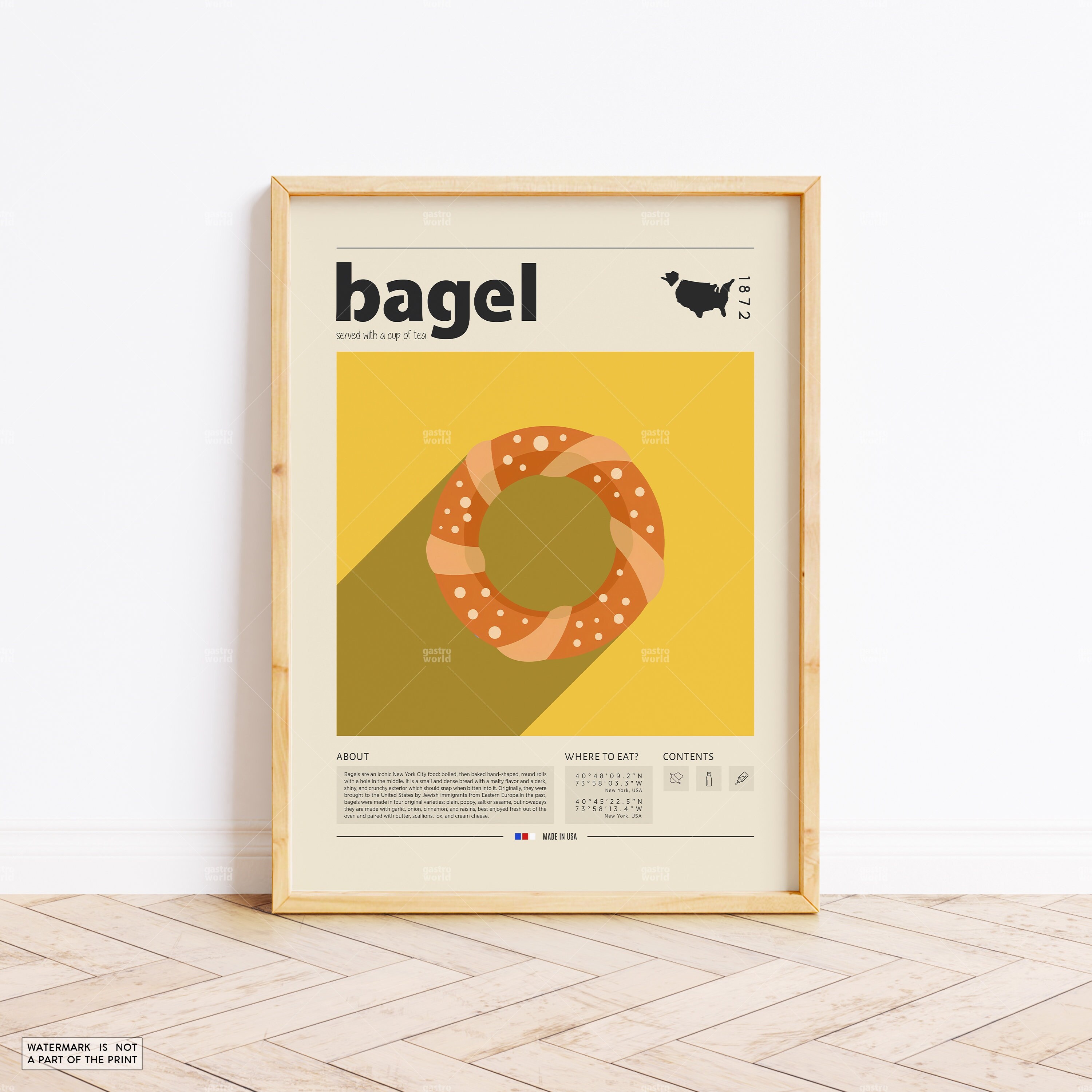 Bagel Poster,, American Food,retro Poster, Housewarming Gift, Kitchen ...