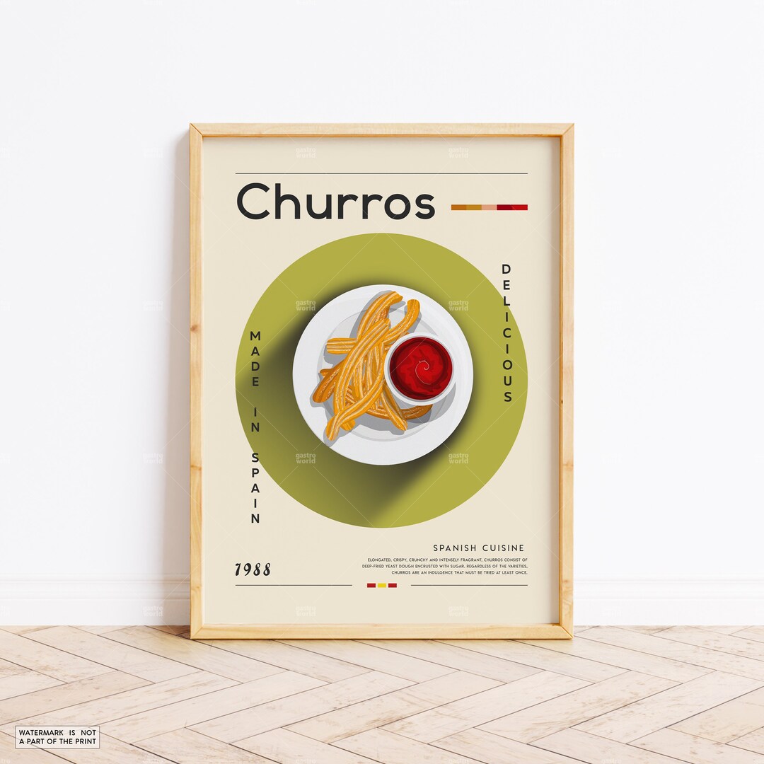 Churros Rice, Food Poster,, Spanish Food, Retro Poster, Housewarming ...