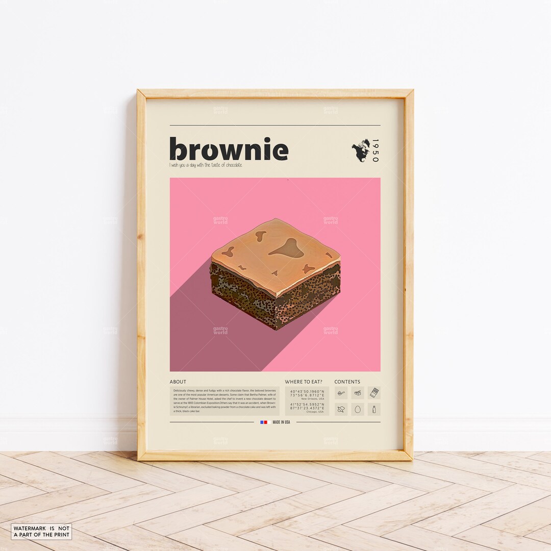 Brownie Poster, Food Poster , American Food, Retro Poster, Housewarming ...