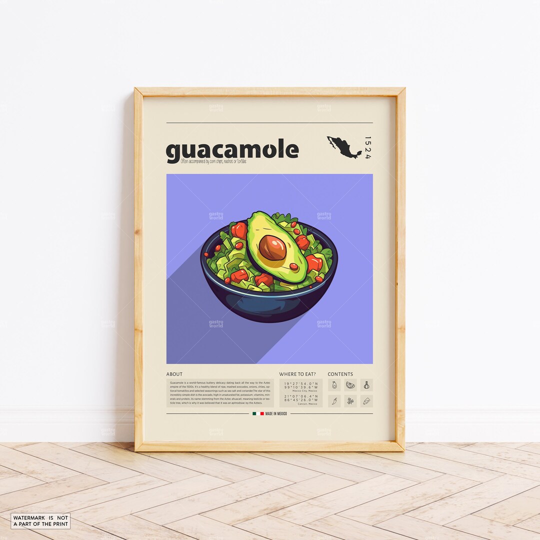 Guacamole Poster, Food Print, Mexico Food, Retro Poster, Housewarming ...