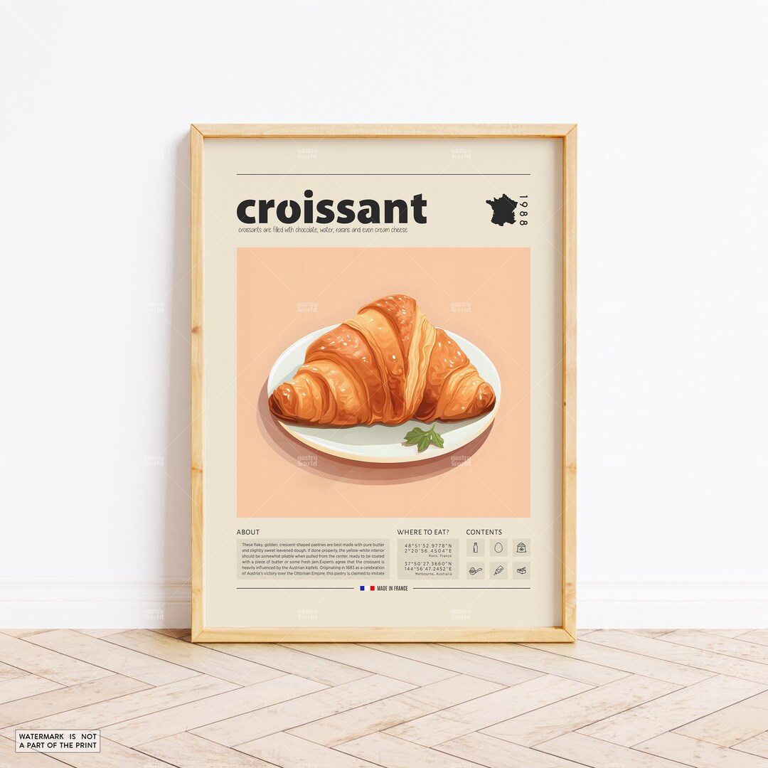 Croissant Poster, Food Poster, French Food, Retro Poster, Housewarming ...