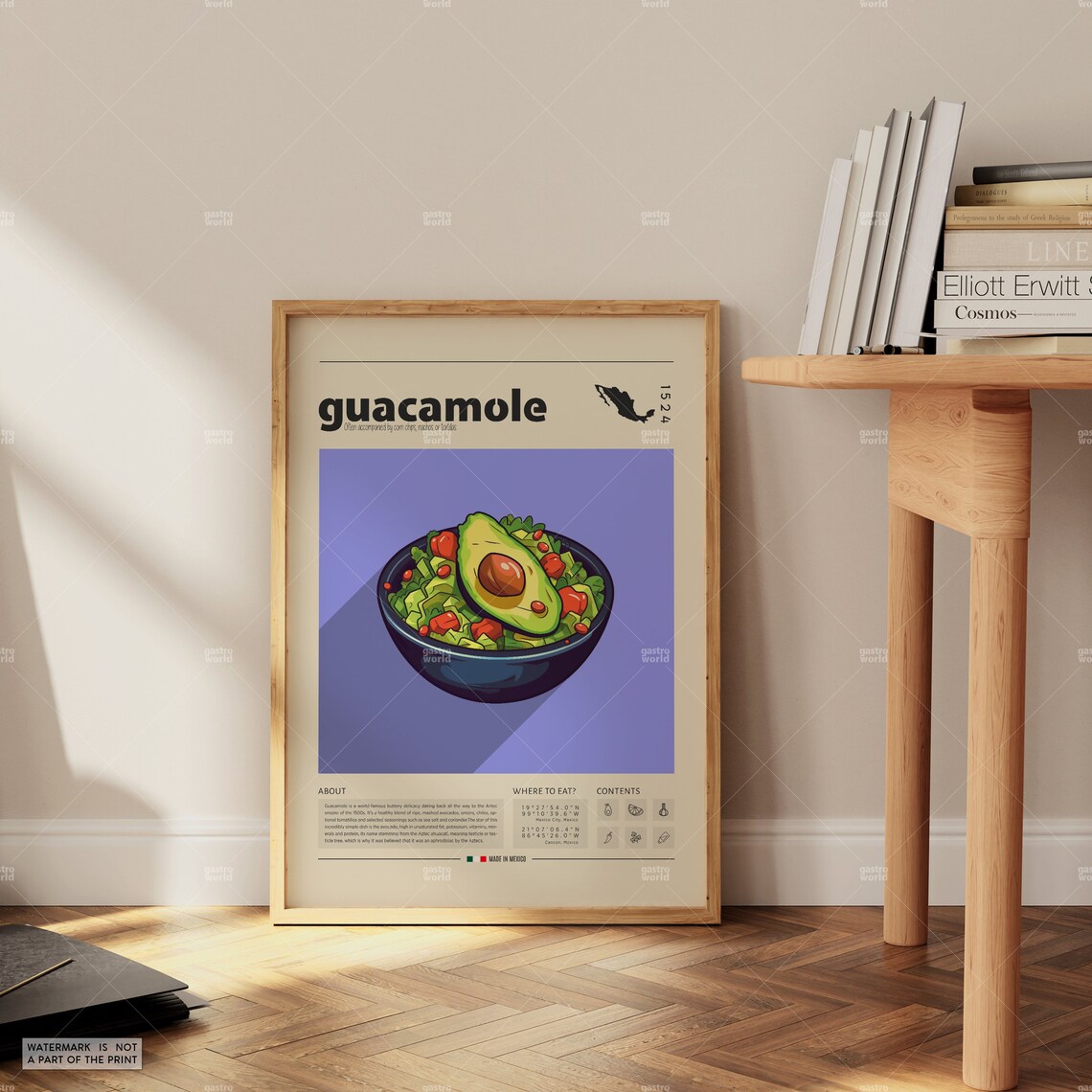 Guacamole Poster, Food Print, Mexico Food, Retro Poster, Housewarming ...