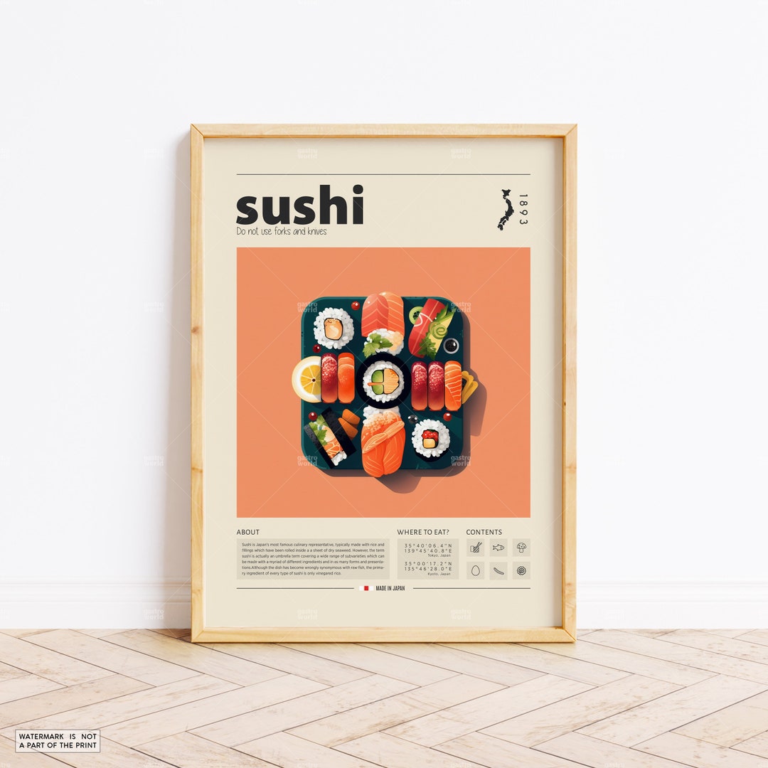 Sushi Poster, Food Print, Japanese Food, Retro Poster, Housewarming ...