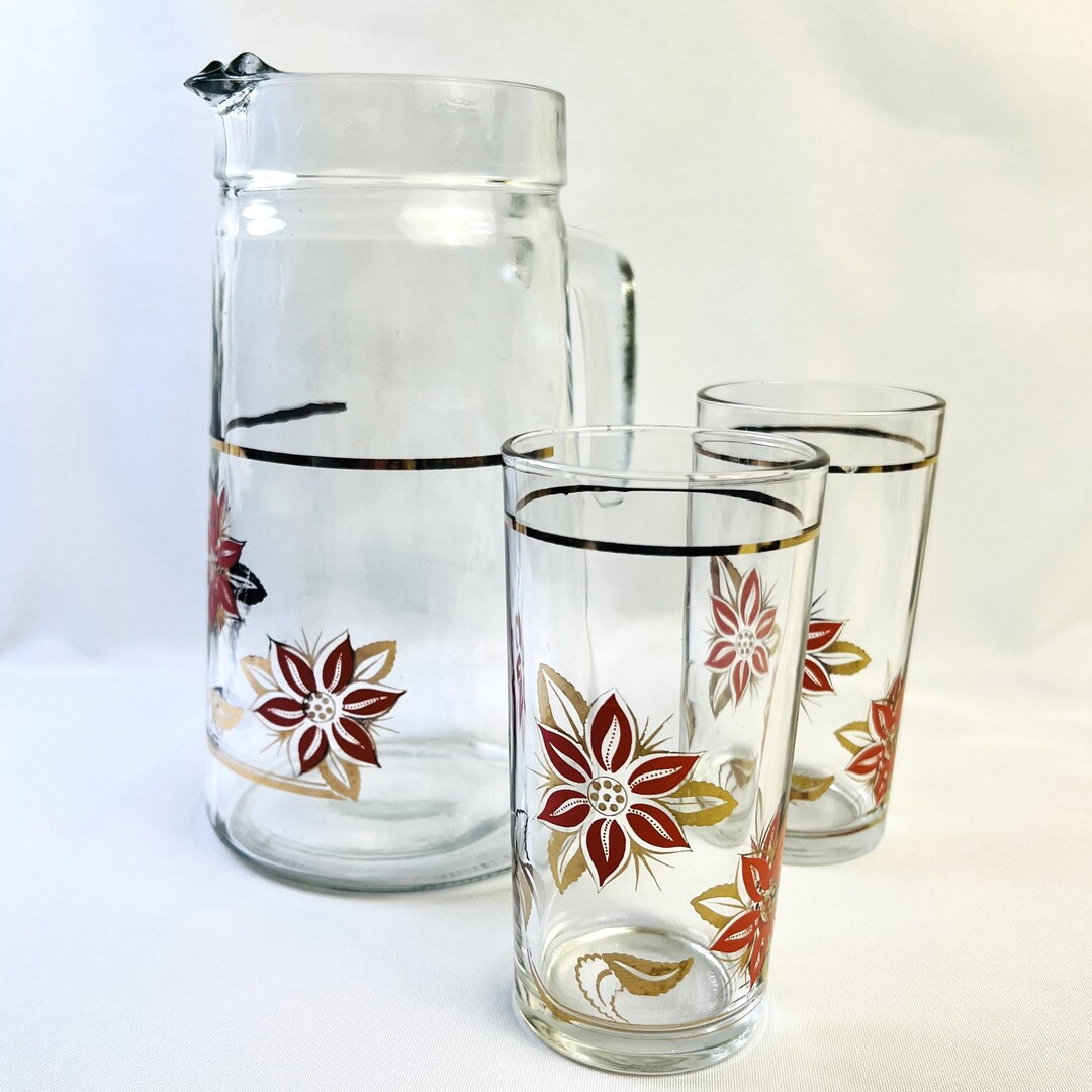 Cerve Devalbor Italy Vintage Glass Juice Pitcher Glasses Rose Pink ...