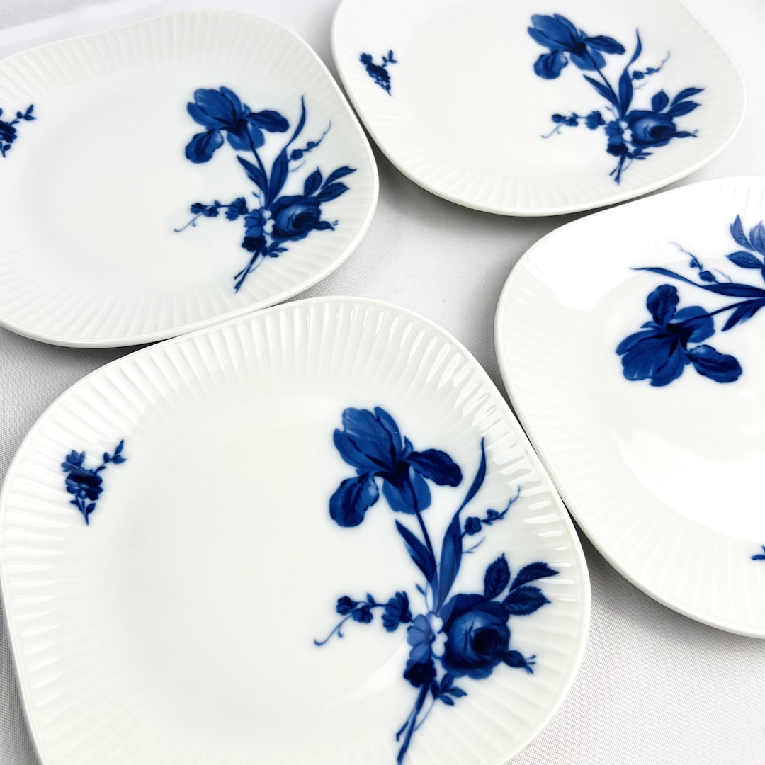 Eschenbach Bavaria Square Plates Blue Floral Porcelain Set of 4 Vintage ...