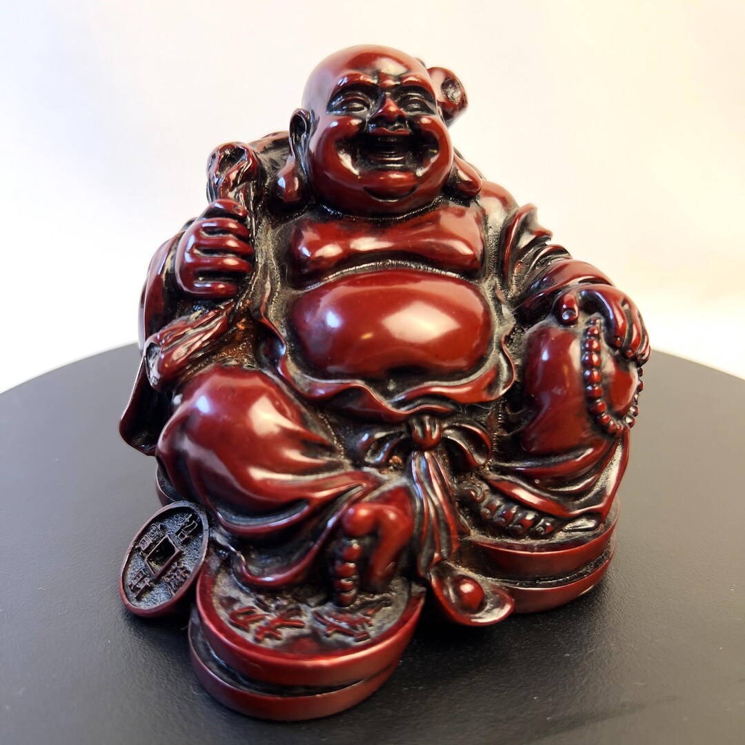 Buddha Statue Vintage Resin Figure Hotei Feng Shui Wealth & Happiness 3 ...