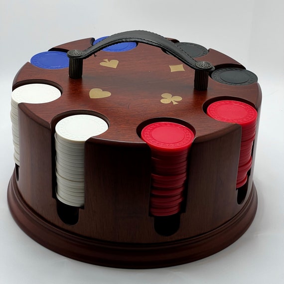 Bombay Co Solid Mahogany Rotating Caddy & Poker Chips Vintage - Etsy