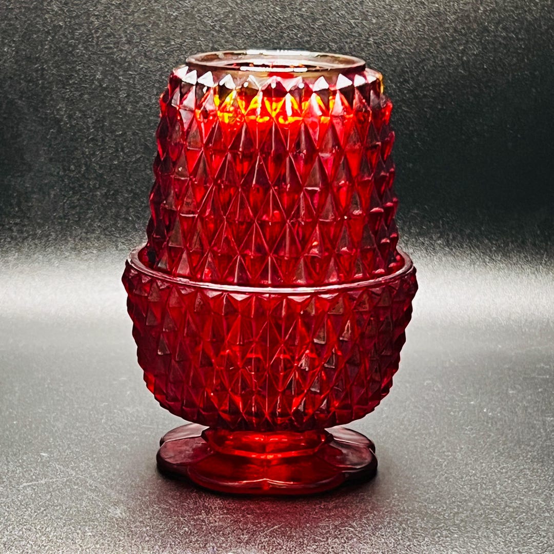 Fairy Angel Light Ruby Red Diamond Point Vintage Indiana Glass Flashed ...