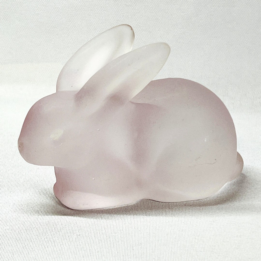 Soft Pink Frosted Satin Glass Bunny Vintage Resting Rabbit Figurine ...
