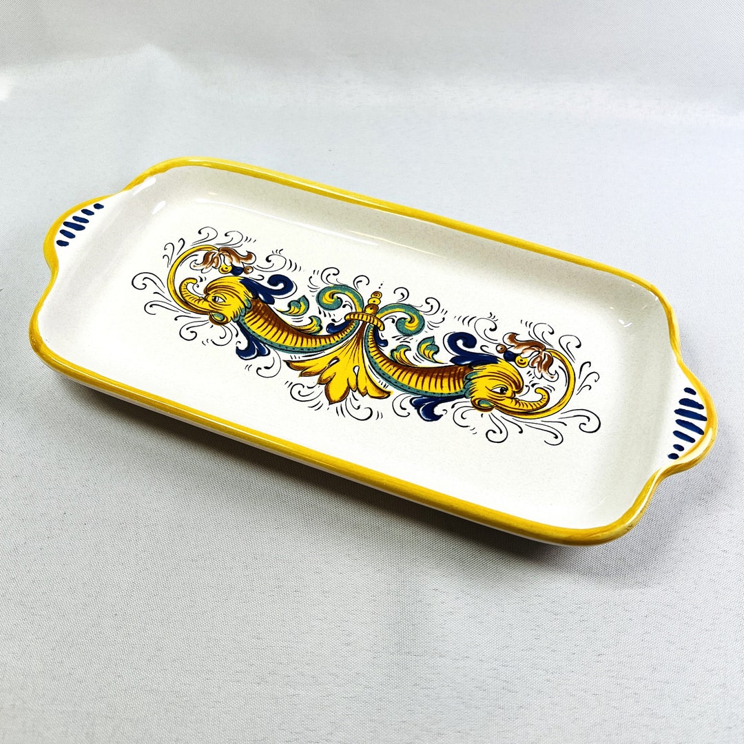 Nova Deruta Italy Hand Painted Raffaellesco Dragons Appetizer Oblong ...