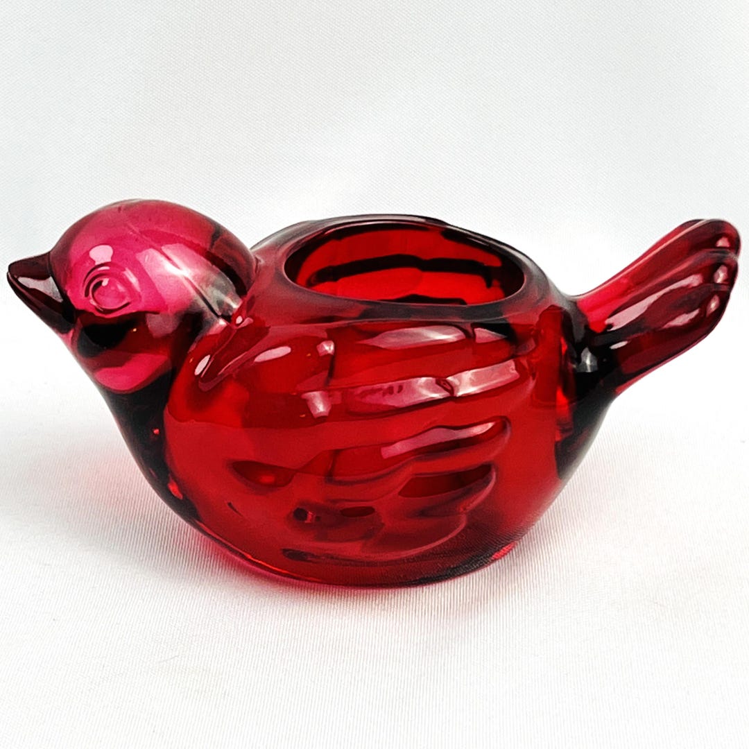 Indiana Glass Ruby Red Bird Vintage Votive Candle Holder Holiday Decor ...