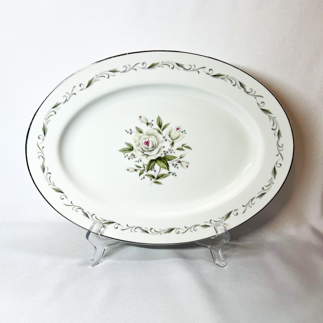 Diamond China Oval Serving Platter Romance Pink Floral Pattern 12 1/4 ...