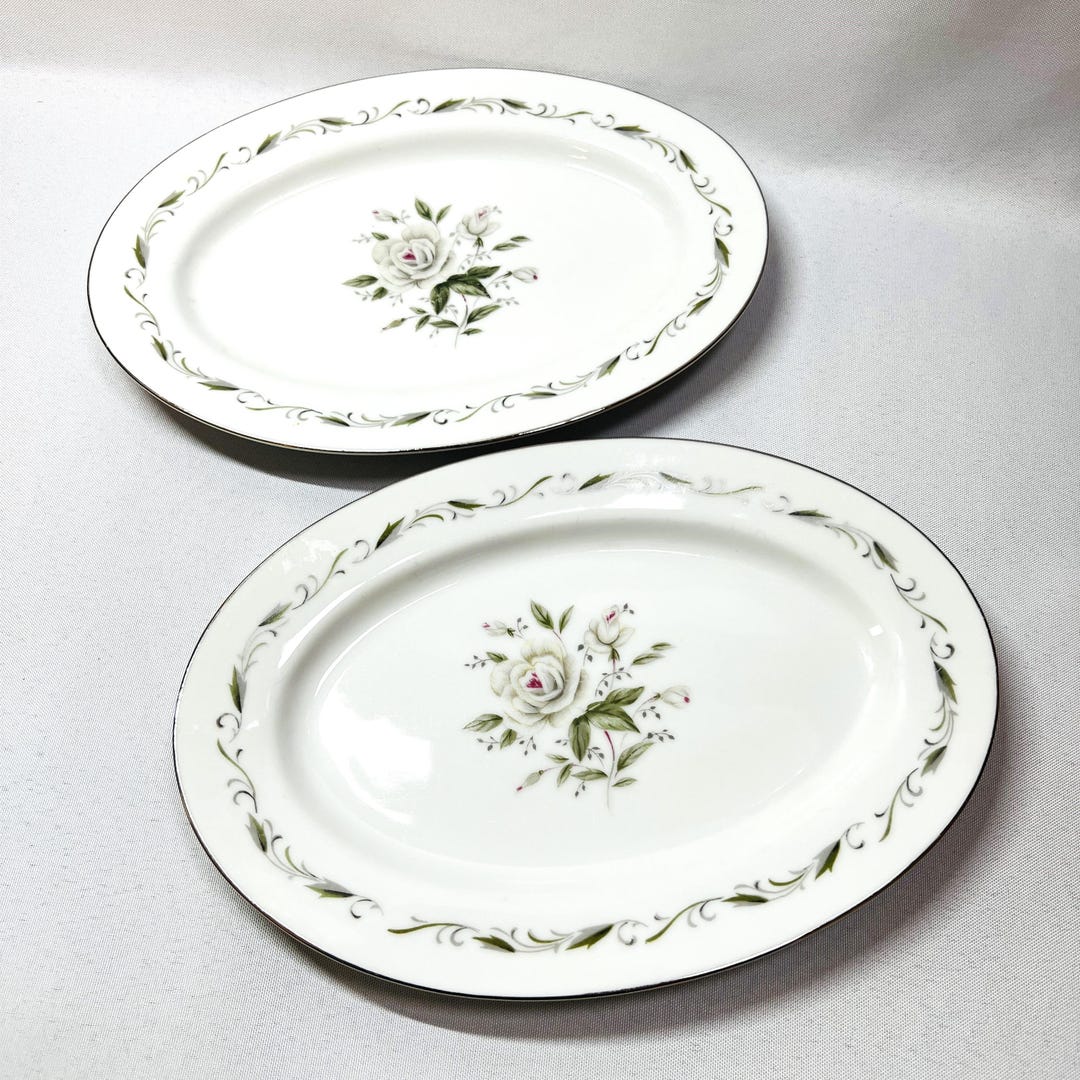 Diamond China TWO Oval Relish Dishes Romance Pink Floral Pattern 9 ...