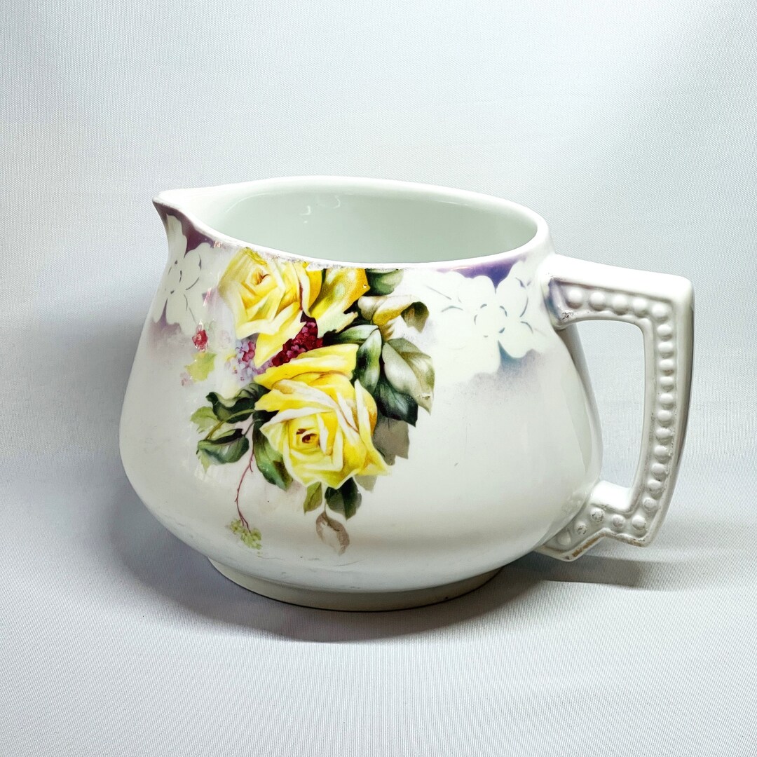 J&C Bavaria Antique German Pitcher Hand Painted Porcelain Roses Cider ...