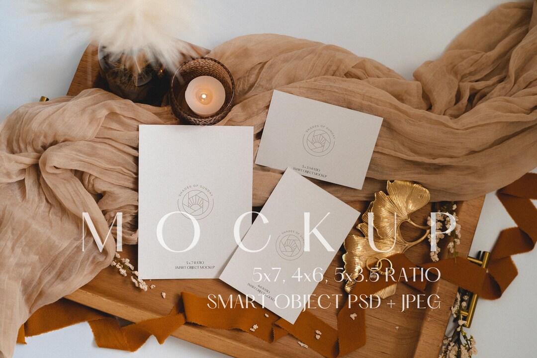 Invite Mockup Suite, 5x7 4x6 and 5x3.5 Boho Styled Card Mockup Flatlay ...