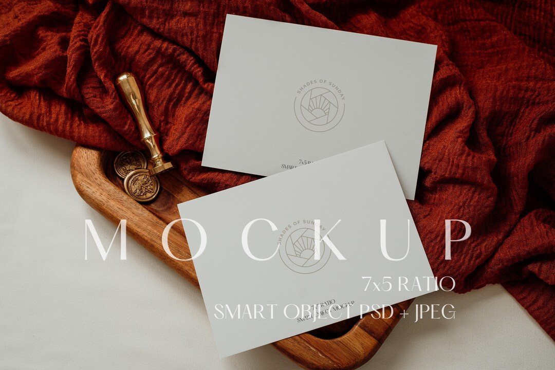 7x5 Horizontal Double Sided Invitation Card Mockup, Boho Wedding ...