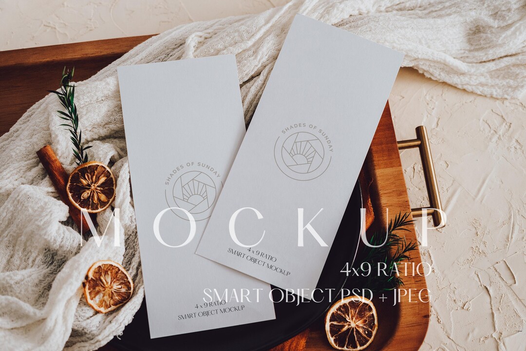 Wedding Program or Menu Mockup, 4x9 Neutral Boho Mockup, Double Sided ...