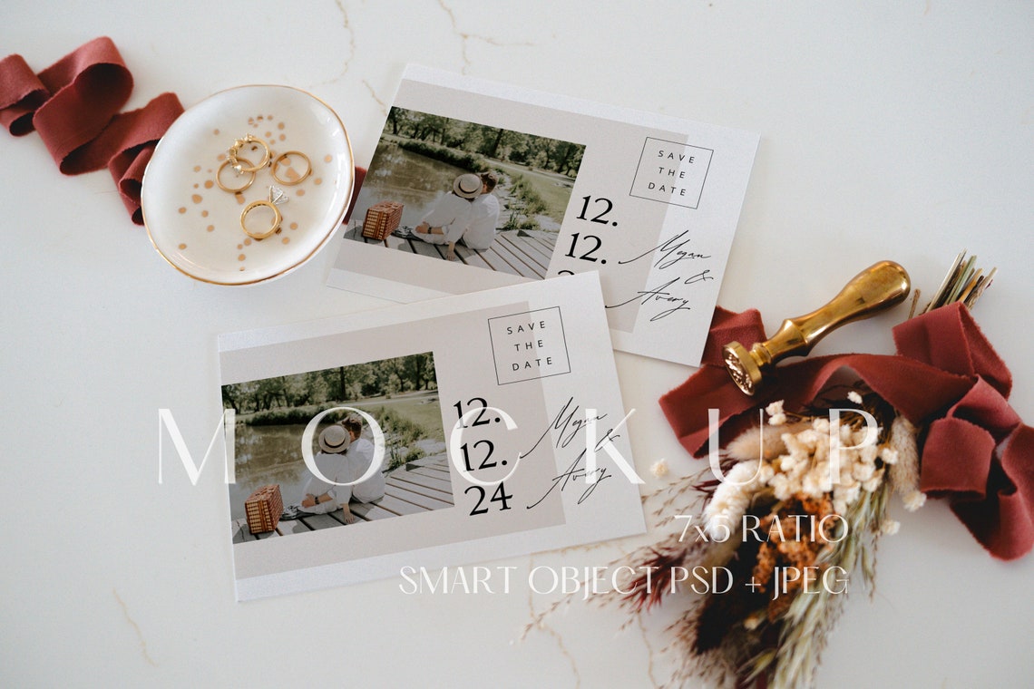 7x5 Horizontal Double Sided Invitation Card Mockup, Boho Wedding ...
