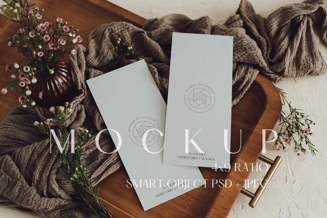 Wedding Program or Menu Mockup, 4x9 Neutral Boho Mockup, Double Sided ...